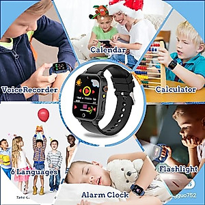 Goodatech Smart Watch for Kids 4-12 Years Boys Girls, 26 Puzzle Games,HD Camera,Video Music Player,Pedometer,Flashlight,Calendar Stopwatch Timer,Alarm Clock, Aluminum Case,Sport Band (Black)