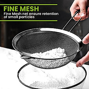 Kafoor Set of 2 Stainless Steel Mesh Strainers for Kitchen - 6.3 inch Large Fine Mesh Strainer & 3.3 inch Small Strainer Fine Mesh - Ideal to Sieve Pasta Noodles, Quinoa, Tea, Coffee, Juices, Flour
