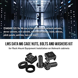 50 Pack of Black M6 Cage Nuts & Screws for Rack Mount Equipment Server 19" and 10" Cabinet, Patch Panel, Server Shelves Fixing & Installation Screws & Cage Nuts Wall Mount Server Network Enclosure