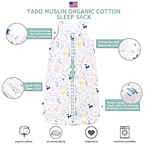 TADO MUSLIN Toddler Sleep Sack for 2-4T Baby, Organic Cotton Wearable Blanket for Boys and Girls
