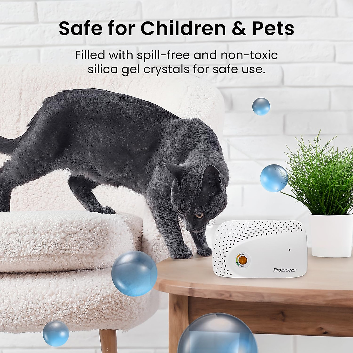 Pro Breeze Gun Safe Dehumidifier Non Battery Operated Dehumidifier for Closet Wireless Desiccant Dehumidifier for Small Spaces, Wardrobes, Cars, Non-Toxic Cordless Rechargeable Dehumidifier