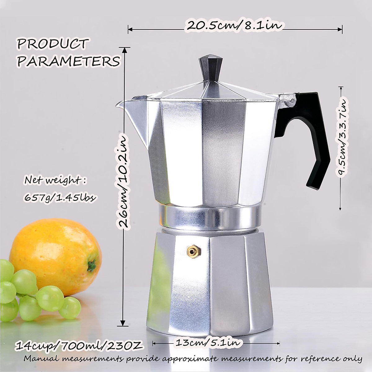 Vaolvpant 14 Cup Aluminum Moka Pot Classic Stovetop Espresso Coffee Maker 700ml 23oz Coffeemaker Percolator Moka Express Classic Cafe Maker for Italian and Cuban Café Brewing Silver