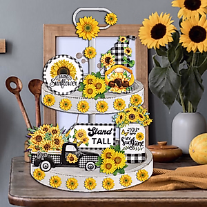 Spring Sunflower Tiered Tray Decor Set Farmhouse Tiered Tray Decor Sunshine Wood Sign Sunflower Kitchen Decor for Home Table Shelf