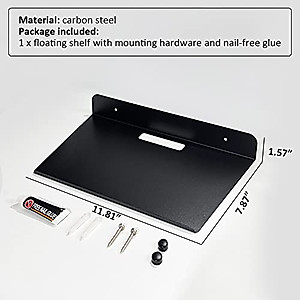 OLizee® Drill-Free Wall Mount Floating Display Shelf with Cable Hole Baby Monitor Projector Wall Shelf Video Camera Wall Holder WiFi Router Storage Shelf Smart Speaker Wall Shelf Large