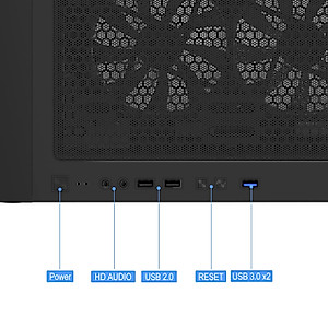 Montech X3 Mesh, 6 Fans - 3x 140mm & 3x 120mm Fixed RGB Lighting Fans, ATX Mid-Tower PC Gaming Case, USB3.0, Door Open Tempered Glass Side Panel, High Airflow, Black