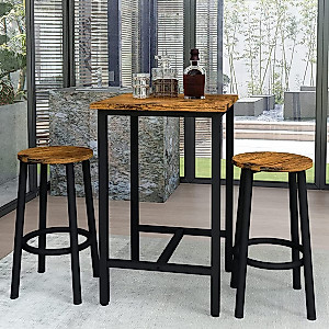 Recaceik 3 Piece Pub Dining Set, Modern bar Table and Stools for 2 Kitchen Counter Height Wood Top Bistro Easy Assemble for Breakfast Nook Living Room Small Space Restaurant, Rustic Brown 24”