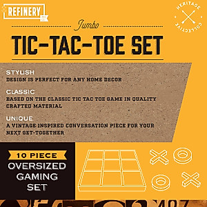 Refinery Premium Solid Wood Tic-Tac-Toe Board Game, Giant Gold 14” Coffee Table Home Decor, Classic Indoor/Outdoor Party Game for Children & Adults