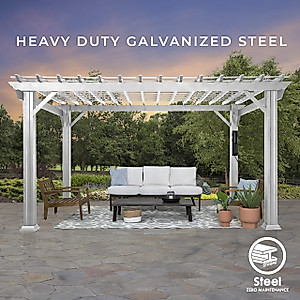 Backyard Discovery 16x12 ft Hawthorne White Galvanized Steel Pergola w/Soft Sail Shade, Spacious, Rust Resistant, UV Protection, Resist Winds Up to 100 MPH, Durable, Powerport USB & Electrical Outlet