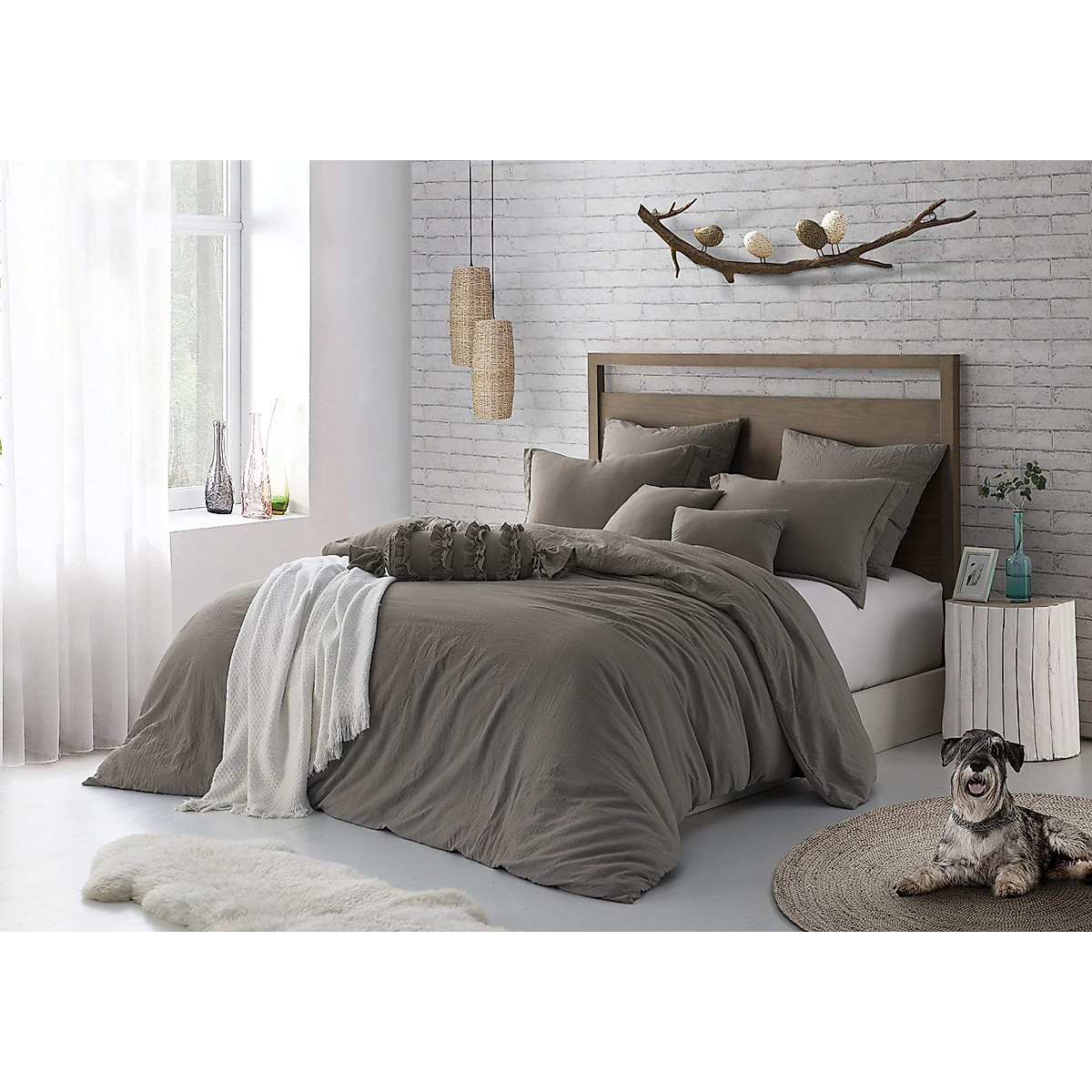 LinenEra Duvet Cover Oversized King Size [3-Piece,Stone Grey]-1 Comforter Protector with 2 Pillow,Zipper Flap & Corner Ties Luxury 100% Cotton - 600 TC Ultra Soft,Cool and Breathable Comforter Cover