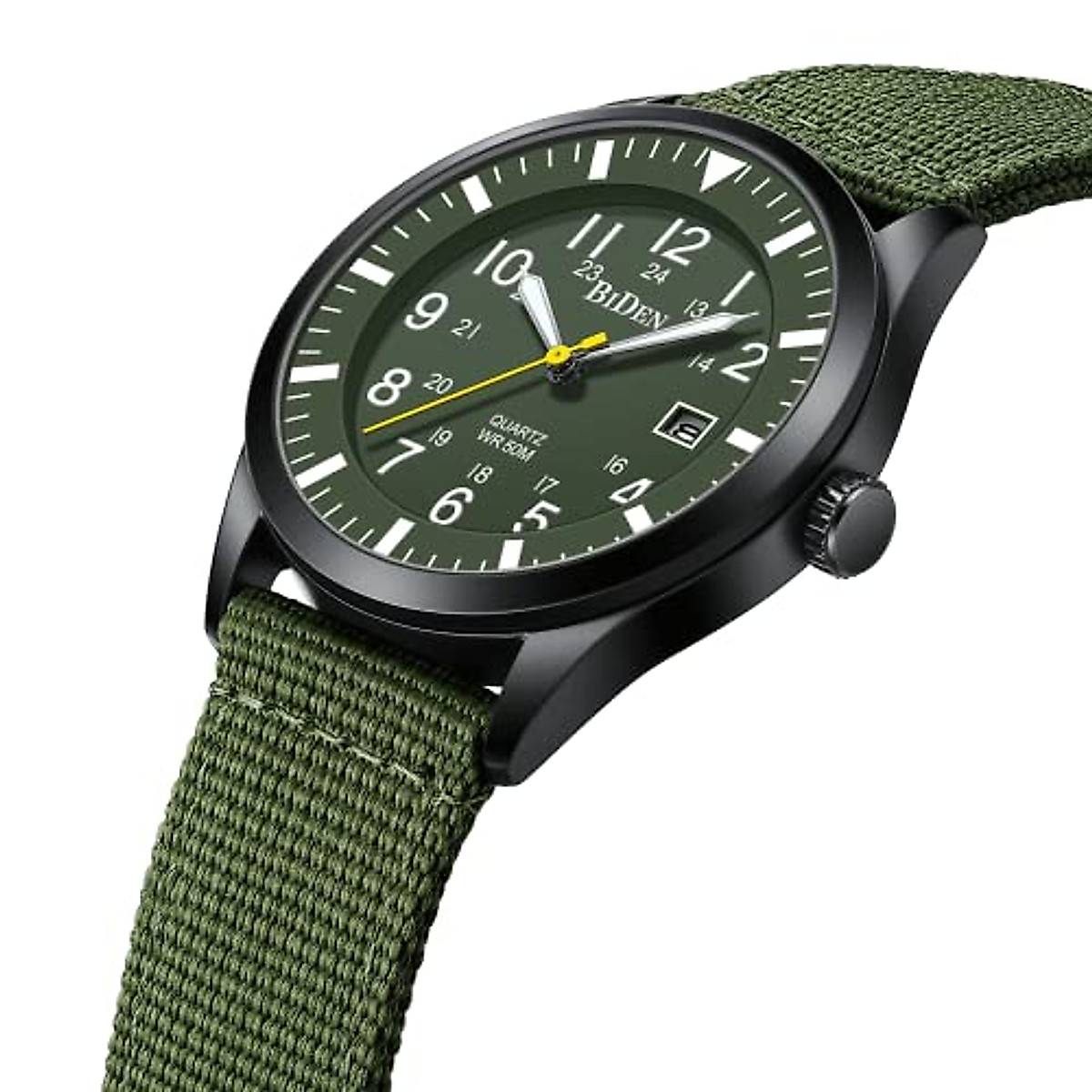 HANPOSH Mens Watches Waterproof Military Watches for Men Analog Tactical Wrist Watch Army Field Watches Work Watch Outdoor Casual Quartz Japanese Movement Nylon Band Black Green