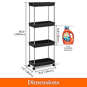 Lifewit Slim Storage Cart, Laundry Room Organization, Wide 7.9'', 4 Tier Shelf Organizer Rack Unit with Wheels for Bathroom Kitchen Small Dorm Narrow Space, Black