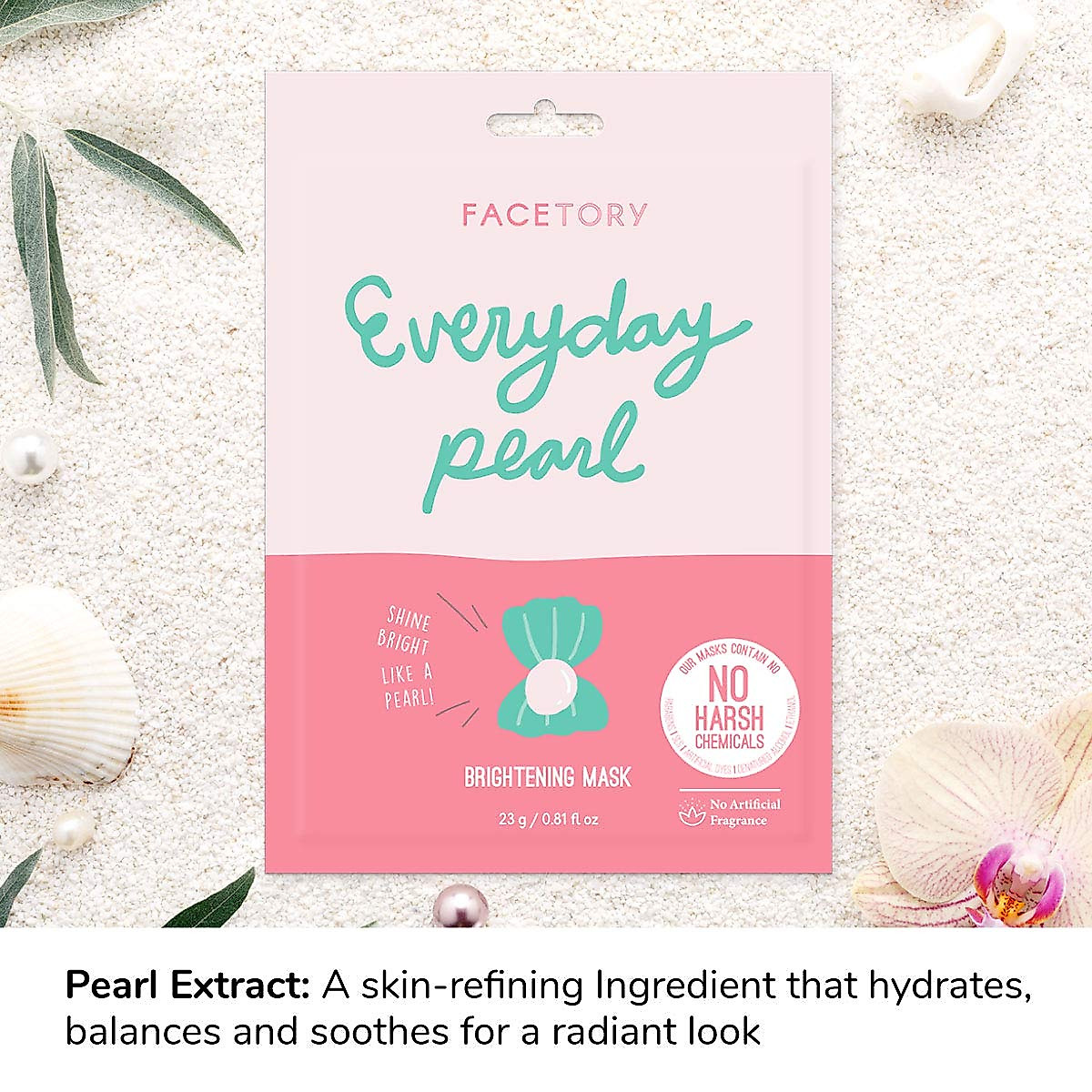FACETORY K Beauty Face Mask Skin Care - Everyday PEARL Brightening Sheet Mask | Plant-Based with Pearl Essence (5 Pack)