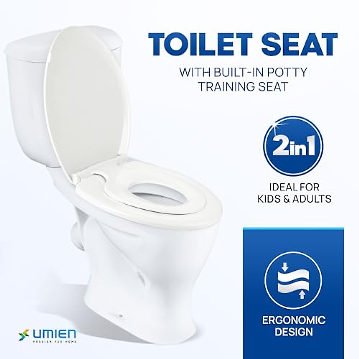 UMIEN Potty Training Toilet Seat 2 in 1 Toilet Seat For Toddlers & Adults – Kids Potty Training Easy To Install Elongated