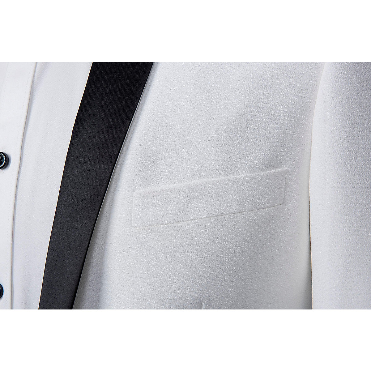 Mens White with Black Shawl Lapel Slim Fit Dress Suit Set Single Breasted Blazer Jacket Pants Tux,36chest/30waist