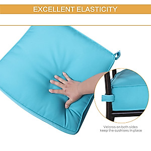 CASUAL WORLD Outdoor Chair Cushions Set of 2, Square Corner Patio Chair Seat Pads with Velcro for Outdoor Furniture, 19.3"x20.5"x3", Light Blue