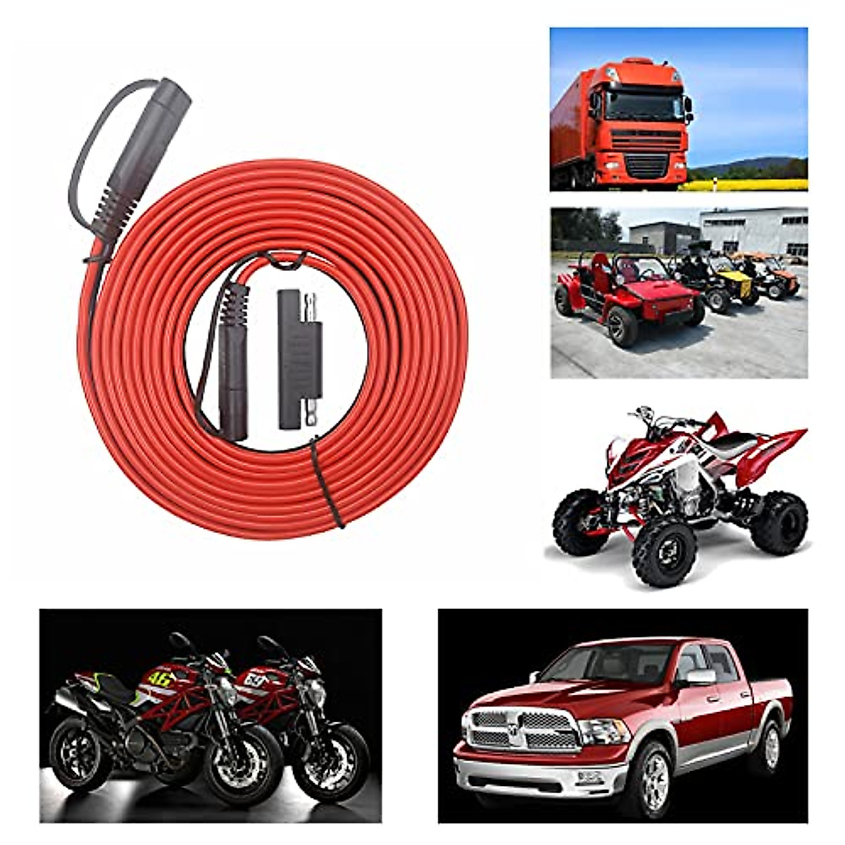 Trickle Charger Extension Cord 25FT - SAE to SAE Connector Cable 12V-24V Battery Charging Cord with Dust Cap 2 Pin Quick Connect Disconnect Plug DC Connection for Camp Trailer Solar Panels (25ft)