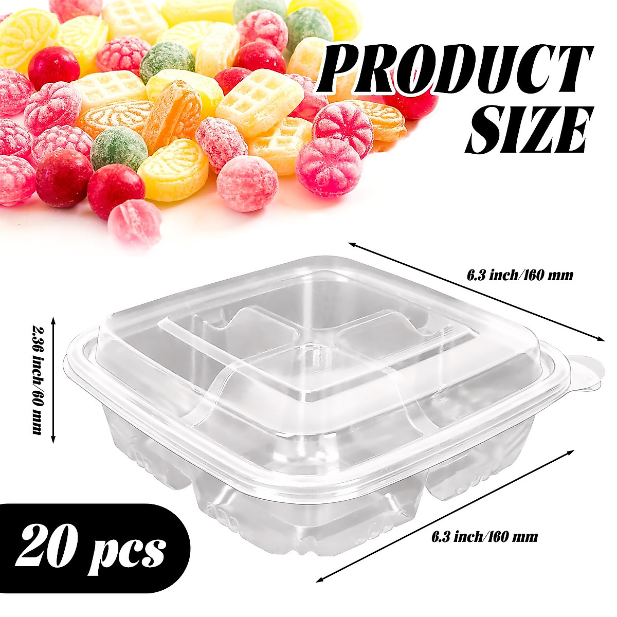 ISUSSER 20 Pack Clear Bento Snack Food Containers, 4 Compartment Meal Prep Containers with Lids for School and Work (clear)