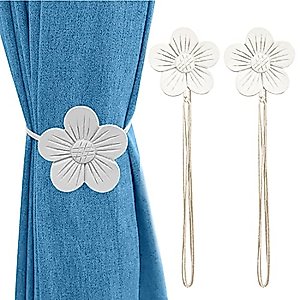 Lewondr Vintage Magnetic Curtain Tieback, 1 Pair Resin Flower Curtain Drapery Holdback Window Curtain Decorative Buckle Holder for Home Cafe Balcony - White