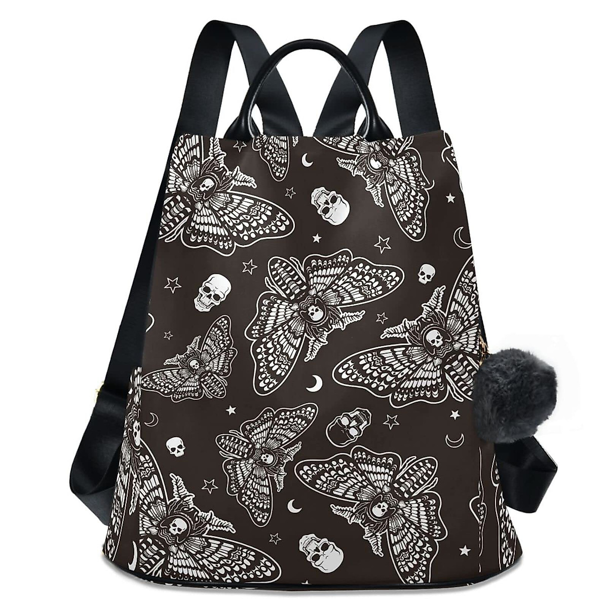 MNSRUU Women Backpack Purse Moth Skull Moon Esoteric Backpack for Women Anti-theft Shoulder Bag Carry On Backpack Lightweight Rucksack Fashion Travel Ladies Bags