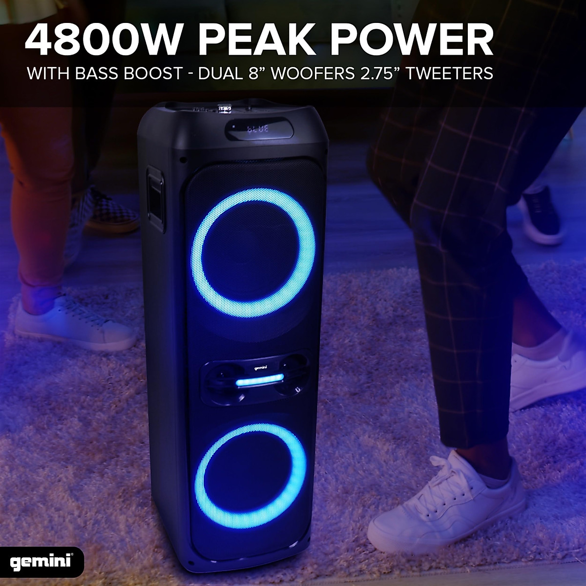 Gemini Sound GHK-2800-4800W Party Speaker with Bass Boost, LED Lights & Voice-Changing Effects, Bluetooth Karaoke, Includes Microphone & Remote