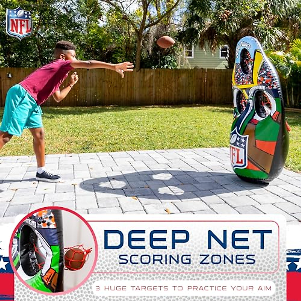 Franklin Sports NFL Inflatable Target Toss Game - Kids Mini Football Throwing Game Set - Portable Indoor + Outdoor Toy Football Target + Mini Footballs - 51"