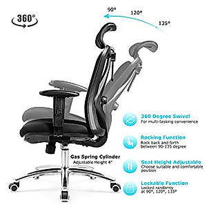 Giantex Ergonomic Office Chair, Mesh Office Chair with Adjustable Headrest, Tilt-Down Backrest Mesh Adjustable High Back Office Chair, Breathable Computer Desk Chair, Mesh Back Office Chair