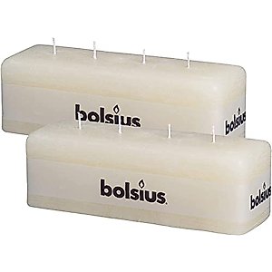 BOLSIUS Ivory Four Wick Pillar Candle Rustic - 2 Pack Big Rectangle 4 Wick Candle Set - 10 x 3.5 x 3.5 Inches - Premium European Quality - 50 Hours Burn Time - Unscented Smokeless & Relightable Flame