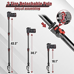 FOUTOUKEEP Flexible Overhead Camera Mount with 1/4“ 3/8" 5/8" Screws, Adjustable 3-Section Camera Stand Clamp with 180° Range & 360° Base, Overhead Webcam Phone Camera Mount for Photography