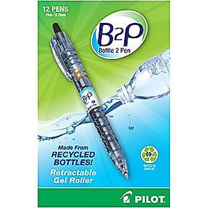 PILOT B2P - Bottle to Pen Refillable & Retractable Rolling Ball Gel Pen Made From Recycled Bottles, Fine Point, Black G2 Ink, 12-Pack (31600)