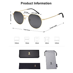 SOJOS Round Polygon Polarized Sunglasses for Women Men Retro Classic Vintage Shades SJ1157 Black Lens