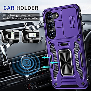 BaHaHoues for Samsung Galaxy S23 Case with Slide Camera Cover for Samsung S23 Case with 360° Rotatable Magnetic Kickstand Ring, Military Grade Shockproof Protective Case for Galaxy S23 5G (Purple)