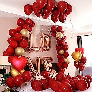 Red Gold Balloons Garland Kit, 120Pcs 18 12 10 5In Red and Gold Balloons With Gold Confetti Balloons for Valentines Wedding Bachelorette Birthday Baby Shower Engagements Anniversary Party Decorations