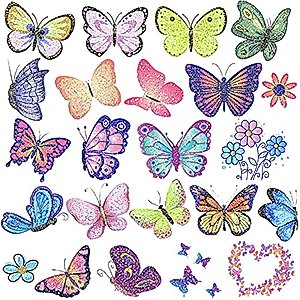 Ooopsiun Glitter Butterfly Temporary Tattoos for Girls -12 Sheets Butterfly Party Favors Decorations for Kids Women