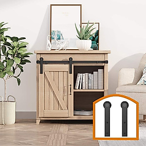 ZEKOO 5FT Super Mini Sliding Barn Door Hardware Kit for Single Door Cabinet, Small Barn Door Hardware Track Kit for TV Stand, Cupboards, Storage Cabinets, Wardrobes, I Shape Hanger (No Cabinet)