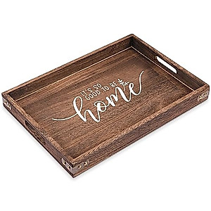 Home is So Good to Be - Rectangle Wooden Coffee Serving Tray with Handles, Funny Rustic Farmhouse Foods Tray Coffee Table Tray Home Kitchen Decorative for Christmas Birthday Housewarming Gifts