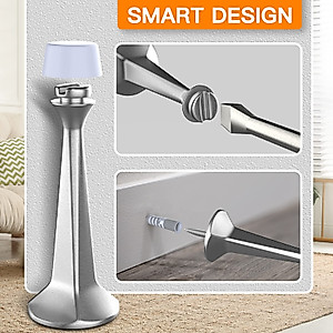 Door Stoppers for Bottom of Door - 6 Pack WINONLY Door Stops with Soft Rubber Tips Wall Protector Heavy Duty Solid Rigid Door Stoppers, Satin Nickel