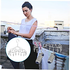 OKUMEYR 1pc Drying Rack Stainless Steel Clips Foldable Clothes Drying Rack Folding Clothes Hanger Clothes Drying Hanger Laundry Drying Rack Collapsible Multi Hanger Stainless Steel Silver