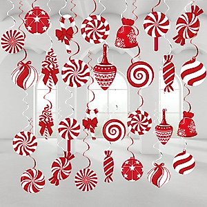 DIYDEC 60pcs Christmas Candy Hanging Swirl Decoration Xmas Candy Ceiling Hanging Streamers Christmas Red White Peppermint Candy Cutouts Ornaments for Christmas Holiday Party Classroom Home Decor