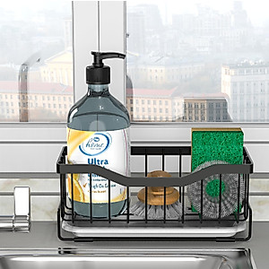 Maifan Kitchen Sink Caddy Sink Organizer, Sponge Caddy Holder for Kitchen Sink, Stainless Steel Rustproof Dish Kitchen Caddy Brush Holder with Drain Tray for Kitchen Countertop Storage Gadgets