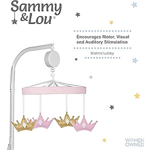Sammy & Lou Tiara Princess Baby Crib Mobile with Music, Crib Mobile Arm Fits Standard Crib Rail