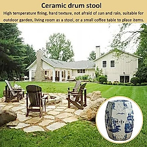 KIROJA Decorative Ceramic Garden Stool, Glazed Hollow Landscape Celadon Shoe-Changing Stool Drum Stool, Suitable for Outdoor Garden, Living Room, Terrace, Etc.