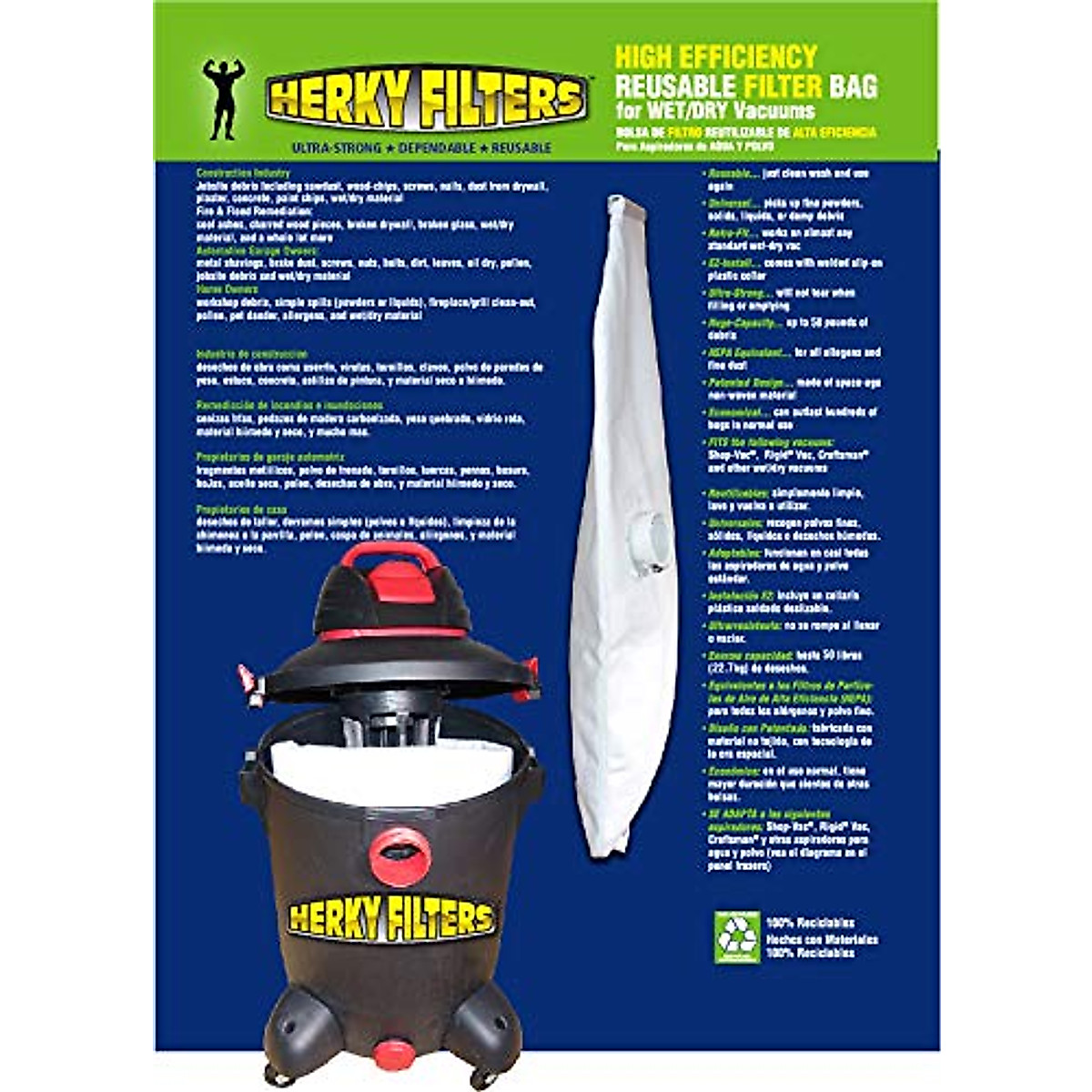 Medium Reusable Filter Bag for Wet/Dry Vacuums