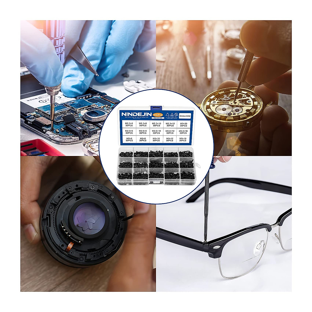 NINDEJIN Phillips Flat Head Mini Screws Set M1.4/1.7/2/ 2.5/3 Computer Laptop Notebook Screws Kit + M2.3/ M2.6/ M3 Tapping Screws Assortment Kit (720pcs Laptop Screws + 450pcs Tapping Screws)