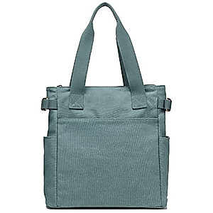 BESYIGA Tote Bag with Pockets for Women Top Handle Canvas Casual Shoulder Handbag Medium Size, Green