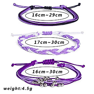 Bohemian Friendship Bracelet Set Beach Waterproof String Ocean Surfer Beaded Jewelry Adjustable Braided Rope String Cactus Bracelets Boho Stretch Handmade Woven Bracelets for Teen Girls-purple