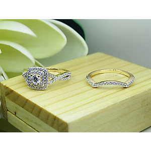 Dazzlingrock Collection 4mm Center Round Cubic Zirconia Halo Cushion Criss Cross Wedding Ring Set for Women (1.40 ctw, Color White, Clarity Clean) in 10K Yellow Gold, Size 8