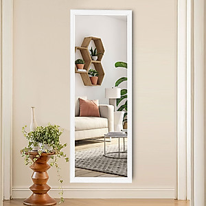 NeuType Door Mirror Full Length 47" x 18" Over The Door Mirror Full Length Mirror Wall Mirror Hanging Mirror with 2 Metal Hangers for Bedroom Living Room Bathroom Aluminium Alloy Frame White
