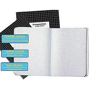 1InTheOffice Graph Composition Notebook, 9.75" x 7.5" Graph Paper Notebook, Black "2 Pack"