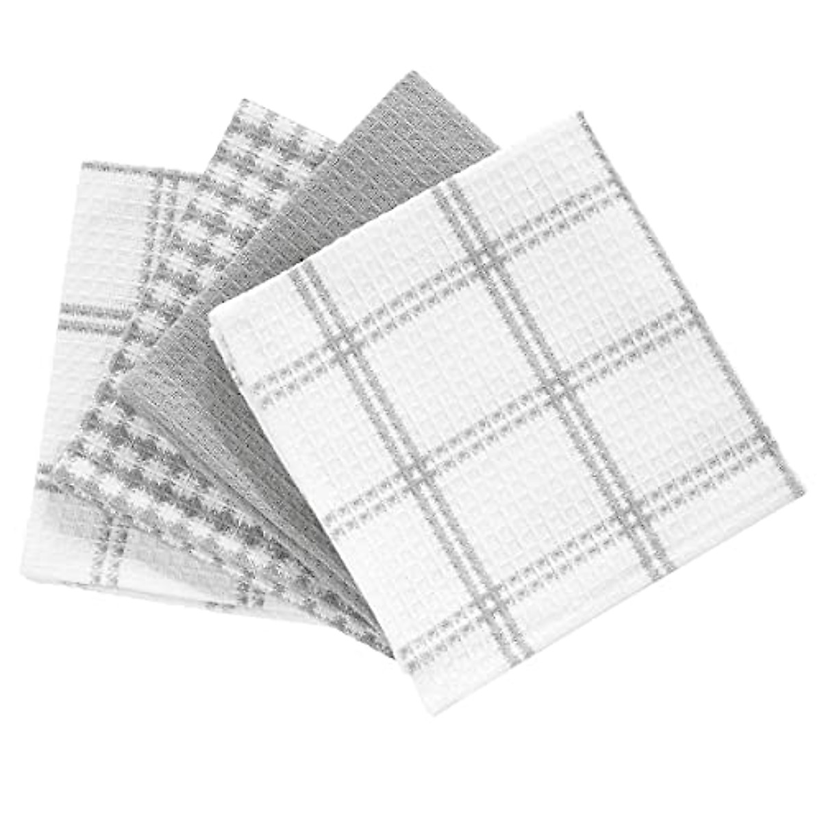 T-fal Premium Kitchen Towel (4-Pack), 12"x13" Highly Absorbent, Super Soft Long Lasting 100% Cotton Flat Waffle Dish Towel for Washing Dishes, Gray