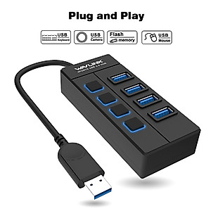 4 Port USB 3.0 Hub,Wavlink USB Hub with Individual Power Switches and LEDs Super Speed 5Gbps Data Transfer Hub for Mac Laptop Ultrabook and Tablet PC
